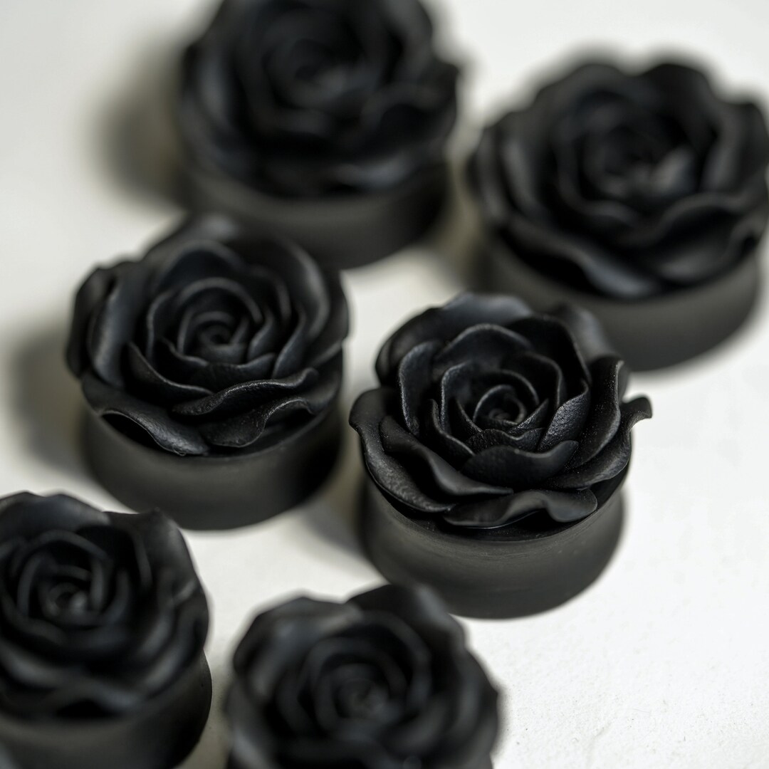 Ready to Ship Black Rose Plugs,flower Wedding Ear Tunnels,bride Gauges ...