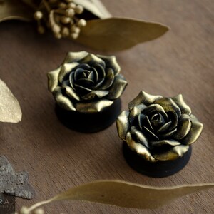 Gold Rosebud Flowers Wedding Plugs,ear Gauges 8,10,12,14,16,18,20,22,24 ...