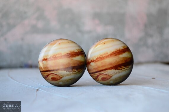 Pair Plugs Jupiter Image Wooden Ear or Clay Tunnels - Etsy