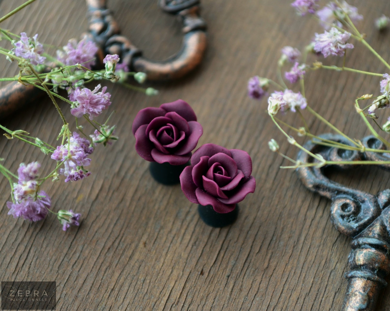 Purple Wedding Plugs Rosebud Flowers Tunnels Bridal - Etsy