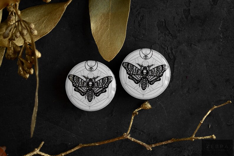 Pair plugs Moth butterfly image wooden ear clay tunnels | Etsy