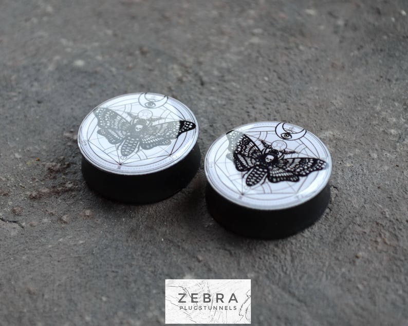 Pair plugs Moth butterfly image wooden ear clay tunnels | Etsy