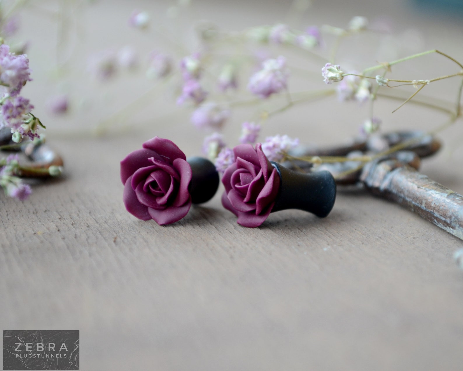 Purple Wedding Plugs Rosebud Flowers Tunnels Bridal - Etsy