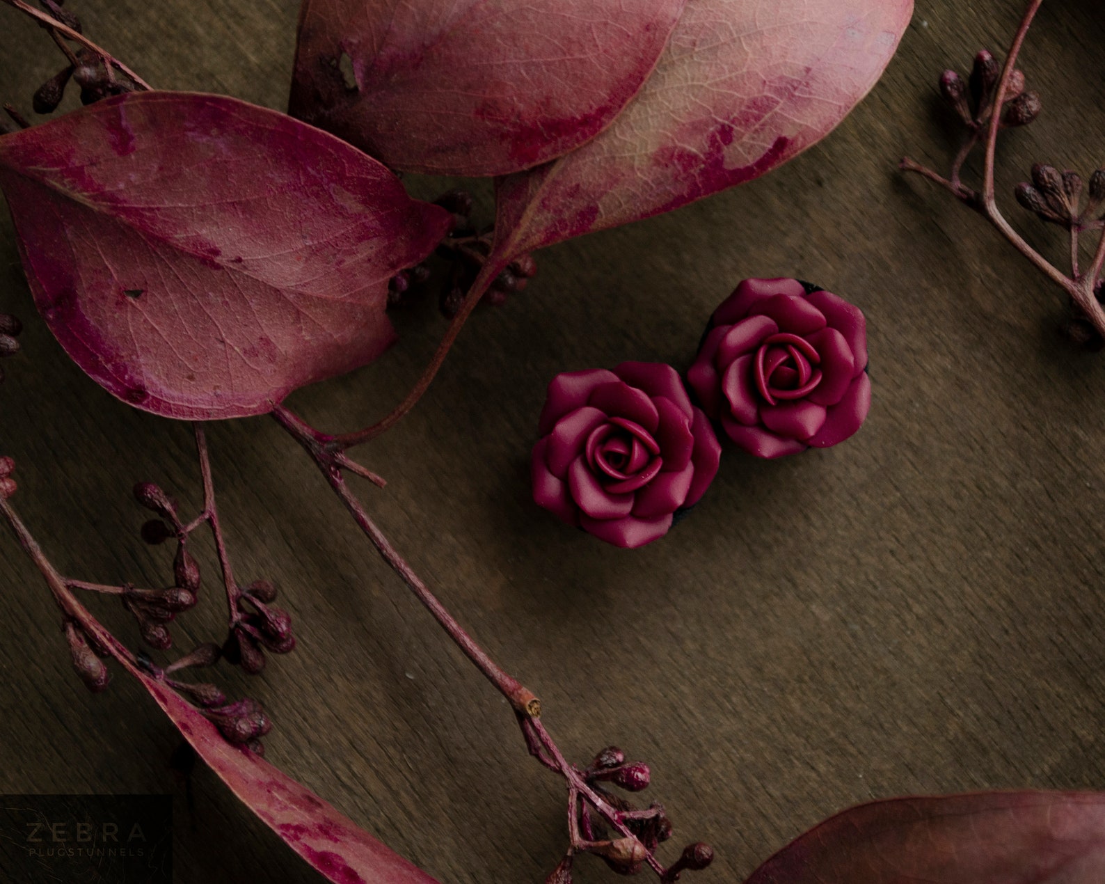 Burgundy Rosebud Flowers Bridal Plugsear Gauges - Etsy