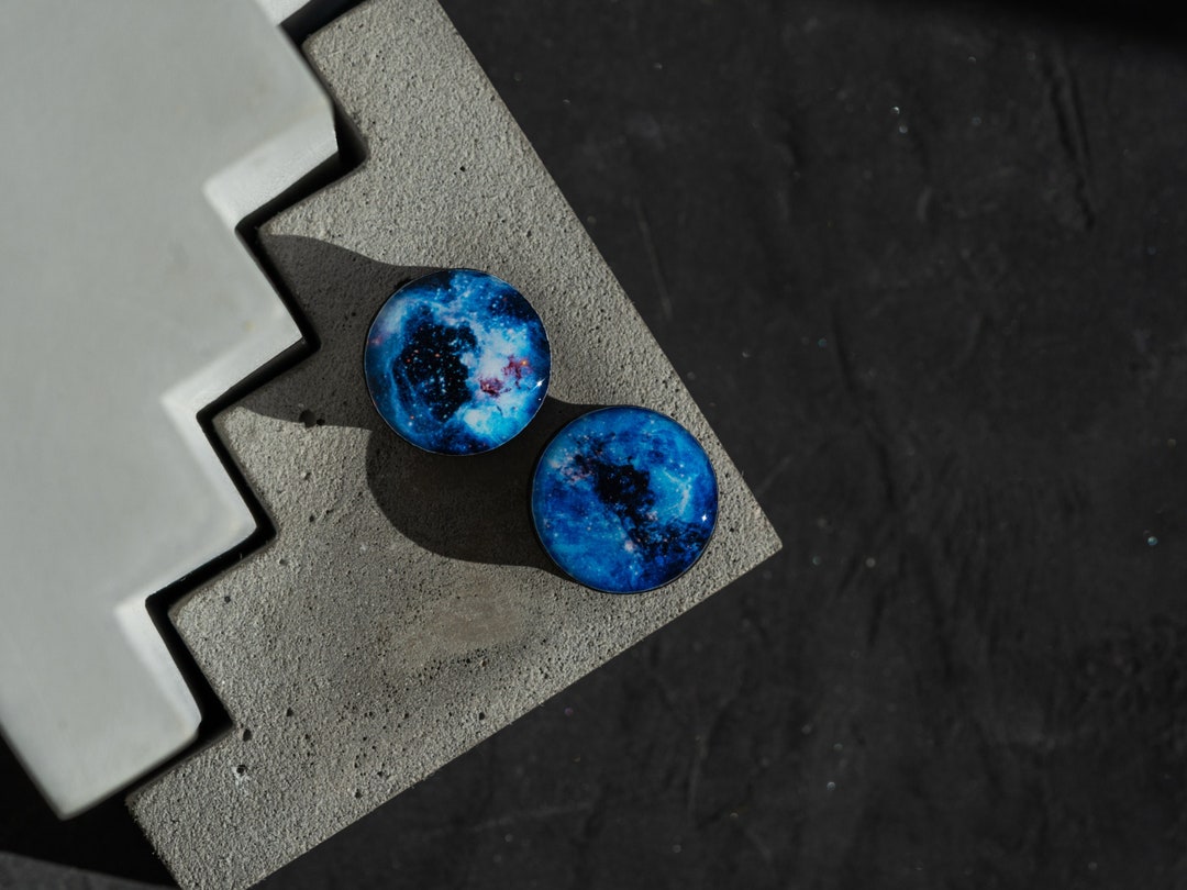 Pair Blue Galaxy Plugs Nebula Image Ear Wooden or Clay 4,5,6,8,10,12,14 ...