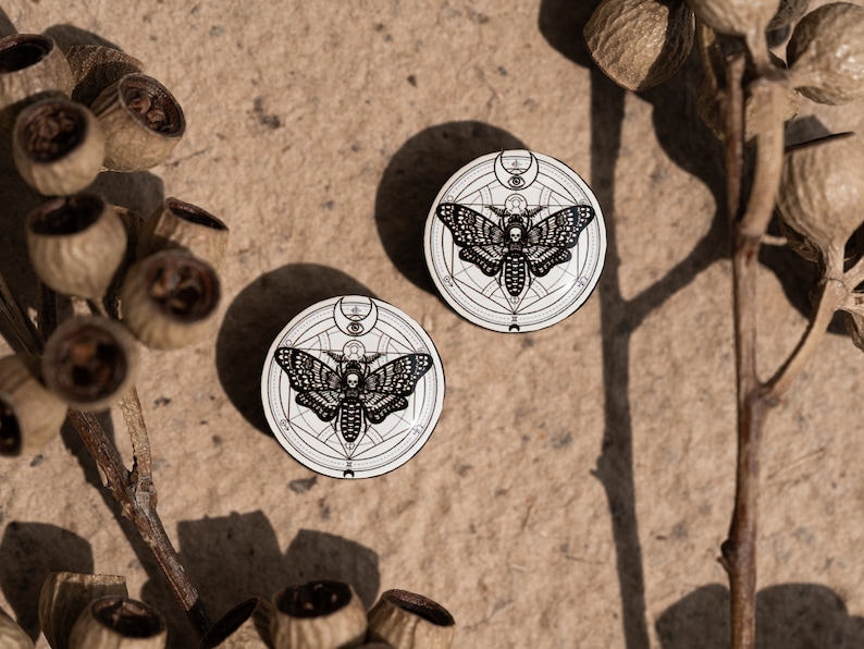 Pair Plugs Moth Butterfly Image Wooden Ear Clay Tunnels - Etsy