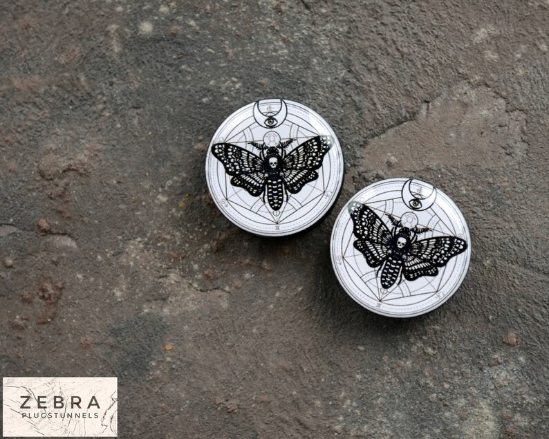 Pair plugs Moth butterfly image wooden ear clay tunnels | Etsy