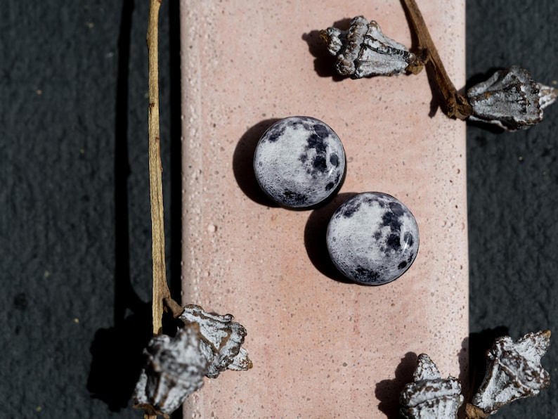 Pair Plugs Full Moon Image Ear Wooden or Clay Tunnels - Etsy