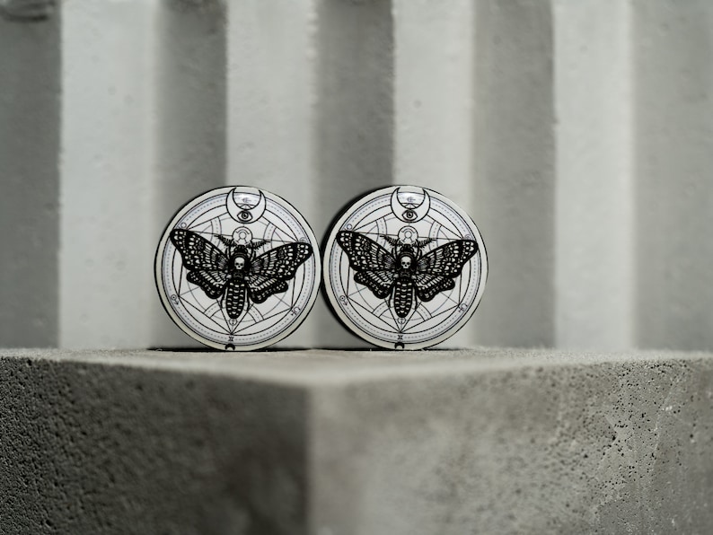 Pair Plugs Moth Butterfly Image Wooden Ear Clay Tunnels - Etsy