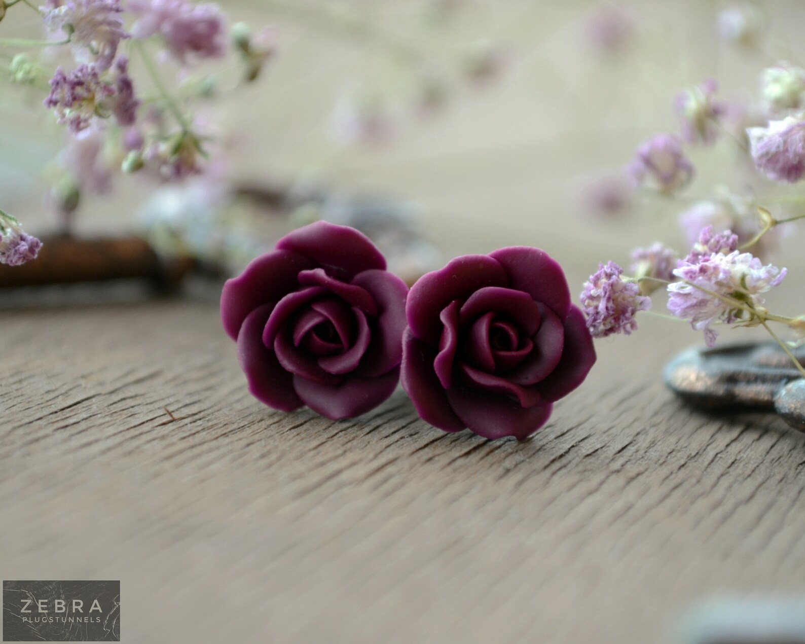 Purple Wedding Plugs Rosebud Flowers Tunnels Bridal - Etsy