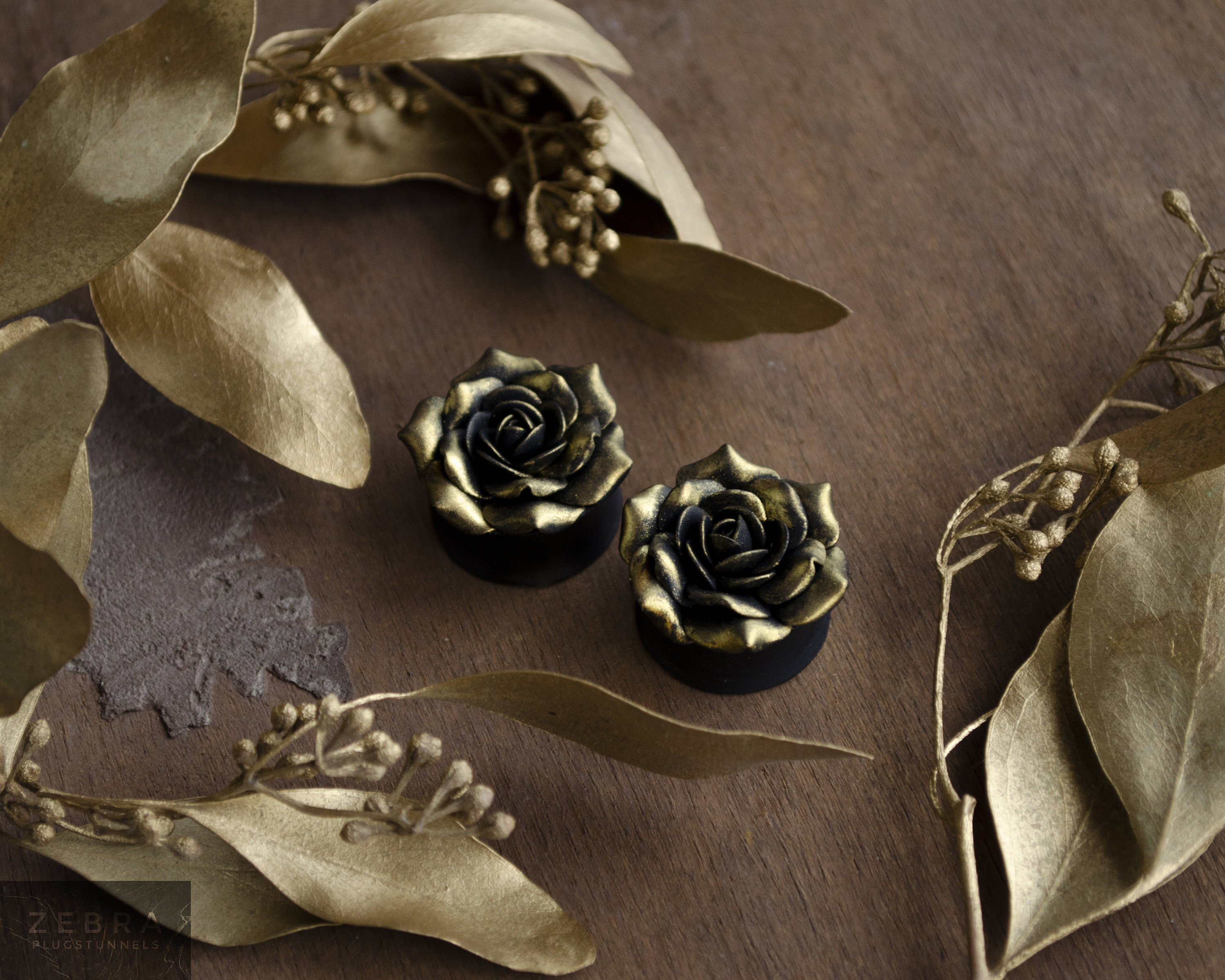 Gold Rosebud Flowers Wedding Plugs,ear Gauges 8,10,12,14,16,18,20,22,24 ...