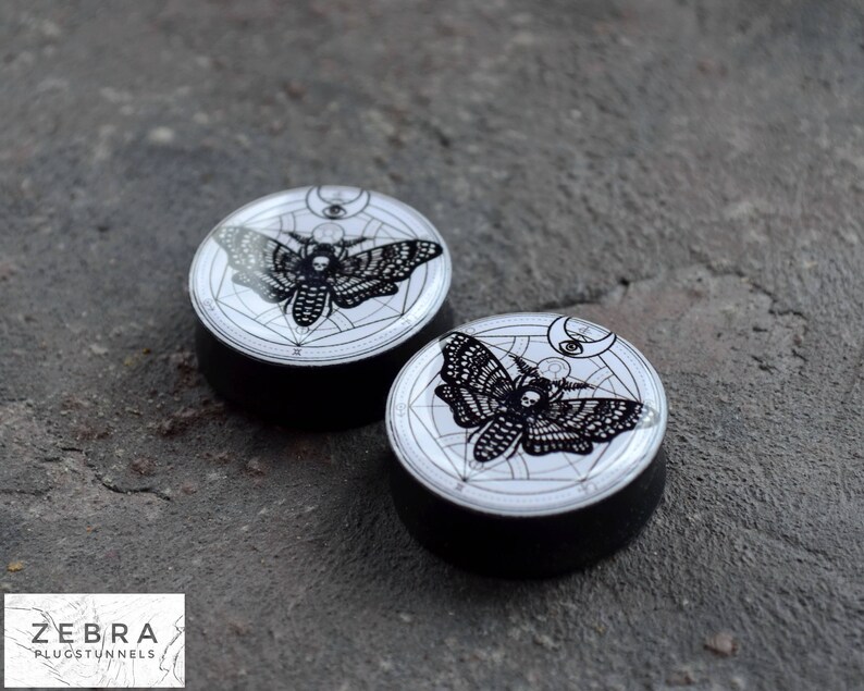 Pair plugs Moth butterfly image wooden ear clay tunnels | Etsy