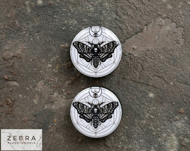 Pair plugs Moth butterfly image wooden ear clay tunnels | Etsy