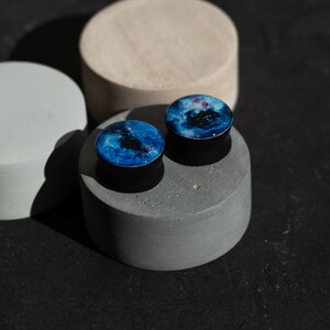 Pair Blue Galaxy Plugs Nebula Image Ear Wooden or Clay 4,5,6,8,10,12,14 ...