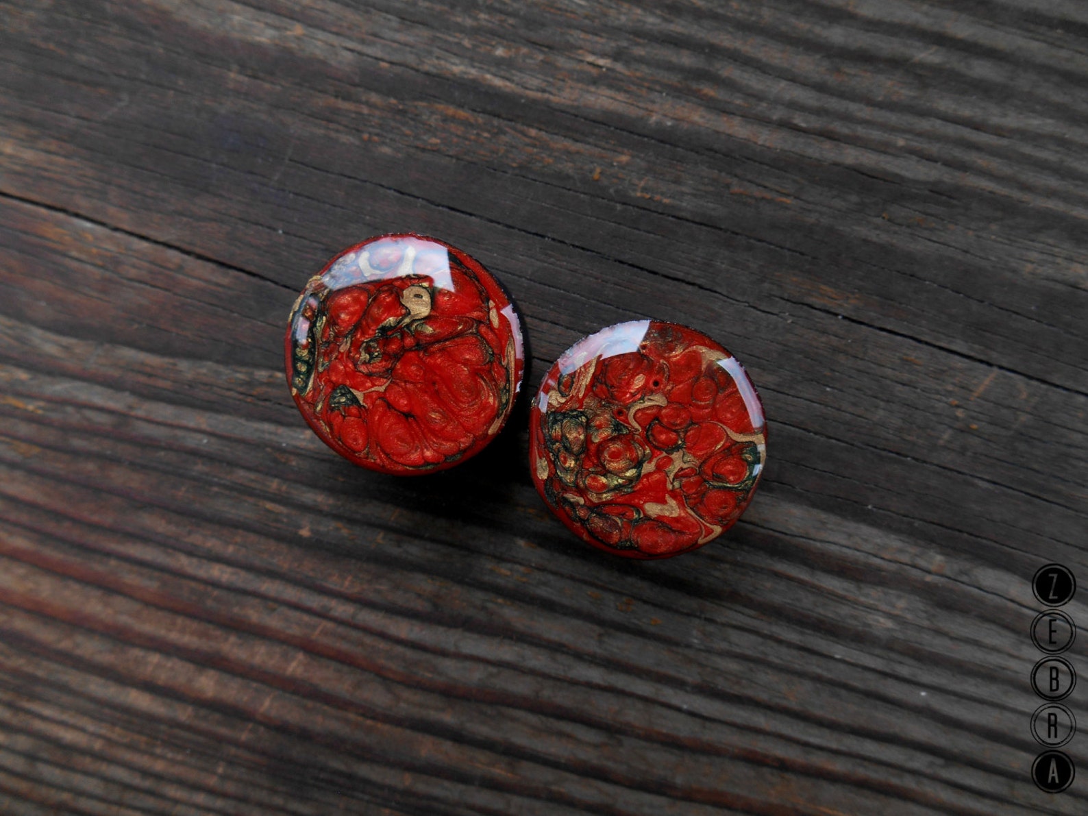 Red Painted Ear Plugs Wooden or Clay Tunnels 4,6,8,10,12,14,16,18,20,22 ...