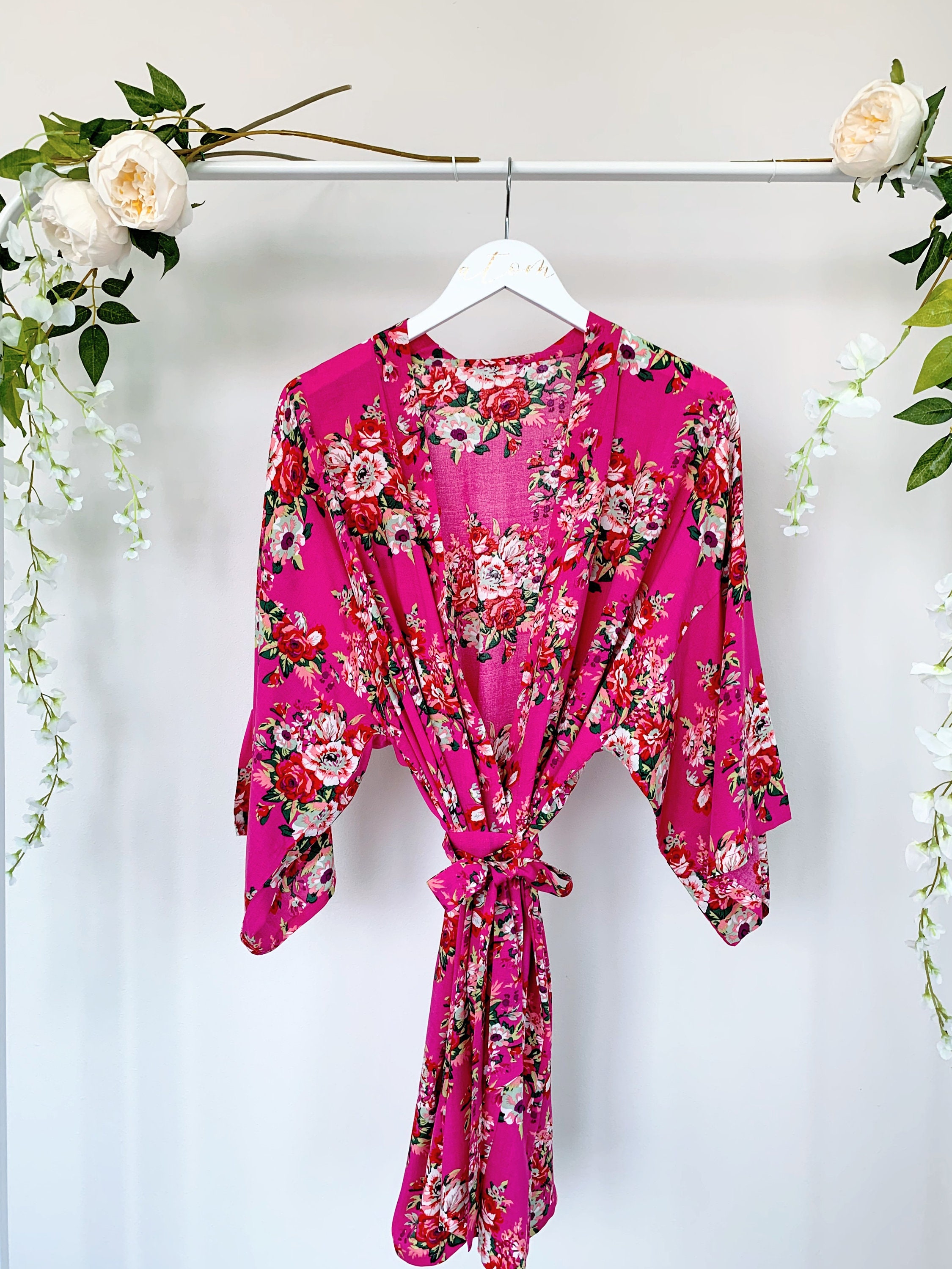 Floral Cotton Bridesmaid Robes - Pink - Bridal Party Robes - Getting ...