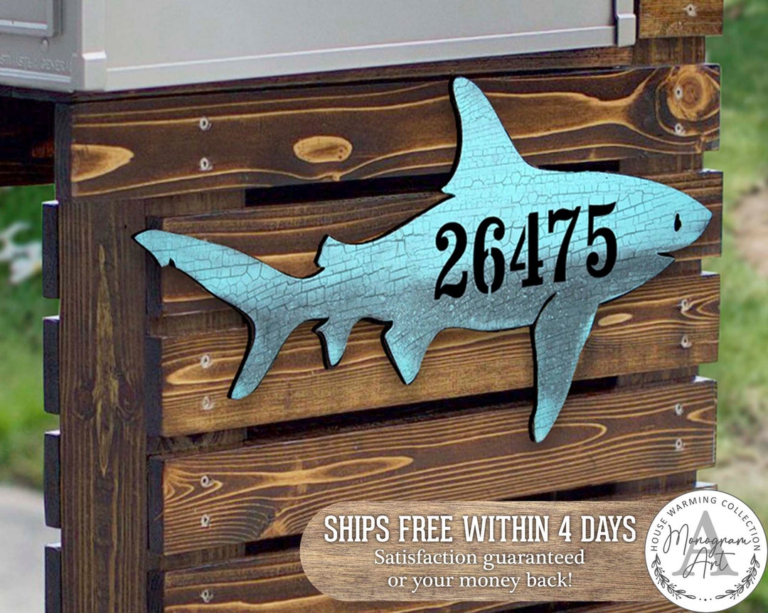 Shark Coastal House Number Plaque - Personalized Nautical Address Sign ...