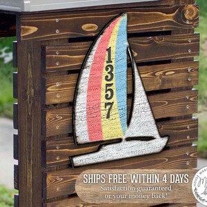 Vertical Boat Address Sign Coastal House Number Plaque Beach Lake ...
