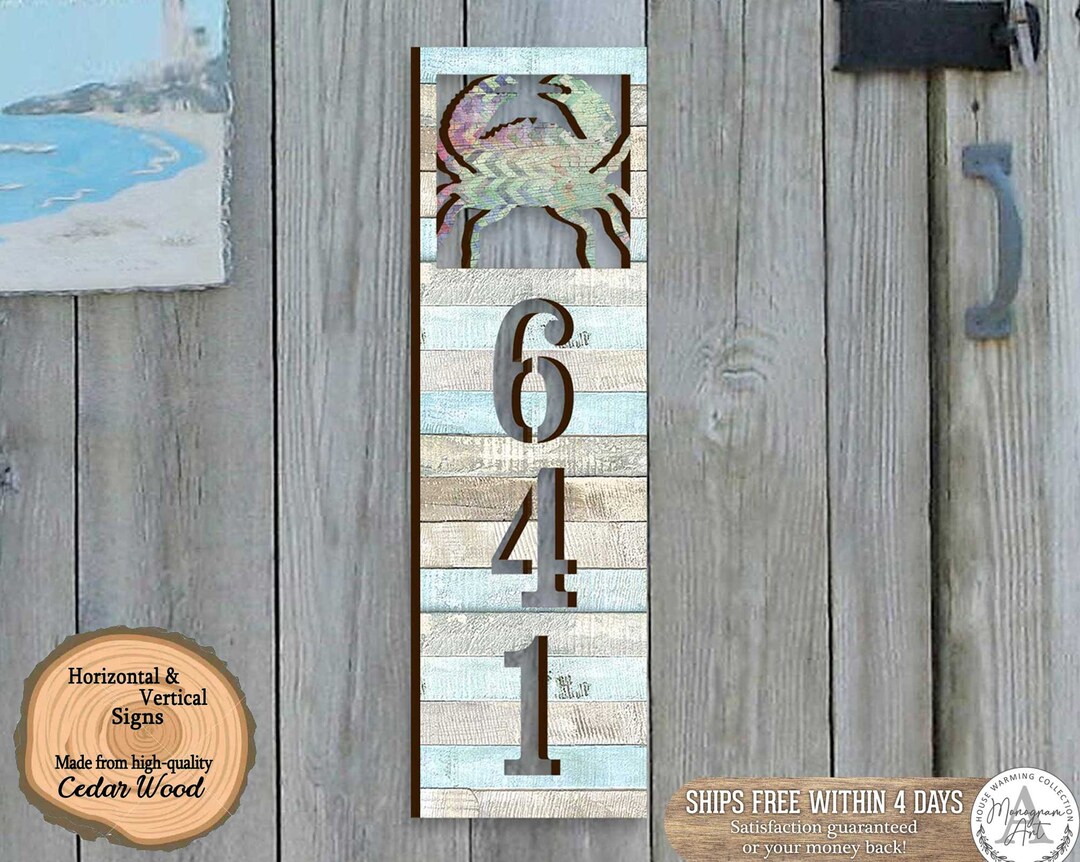 Crab Wooden House Number Plaque - Coastal Address Sign - Custom Mailbox ...