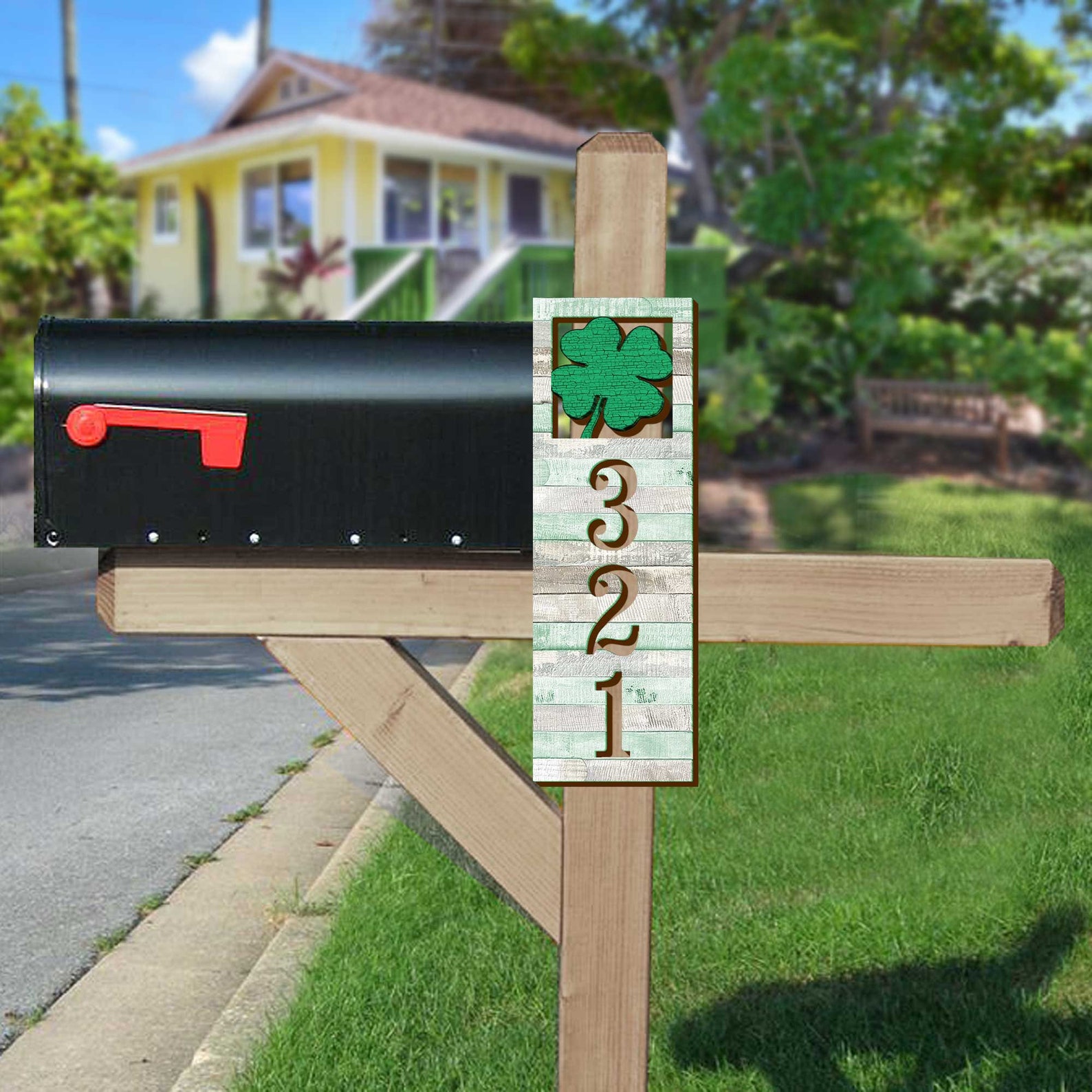 Celtic Address Sign - Wooden House Numbers - Door Number Sign - Clover ...