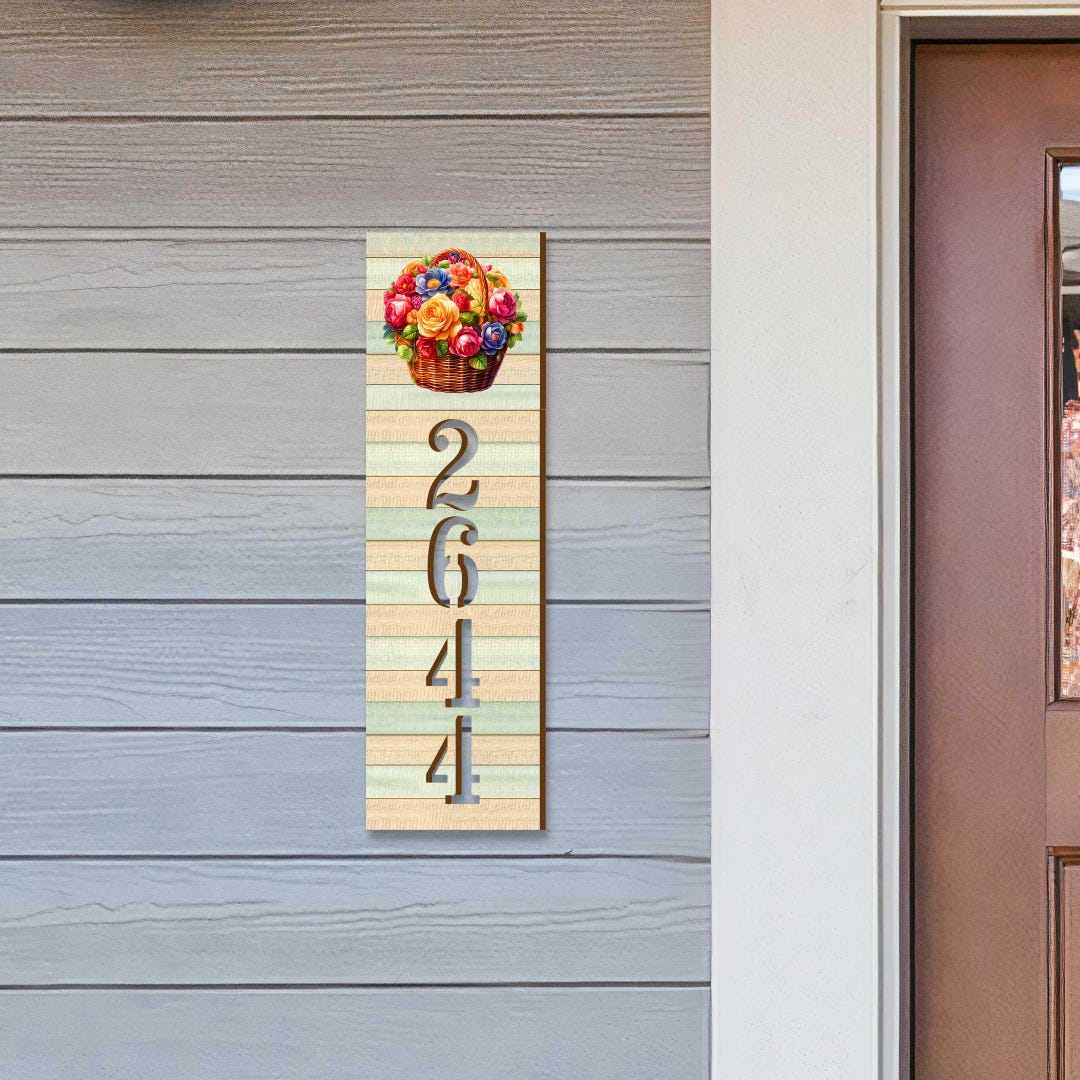 Handcrafted Floral House Number Sign – Wooden Address Plaque With ...