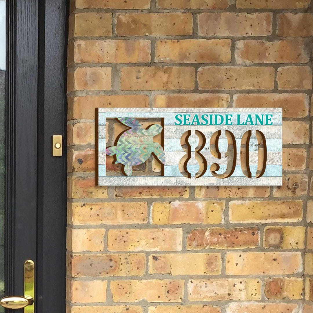 Custom House Number & Street Name Plaque - Handcrafted Sea Turtle ...