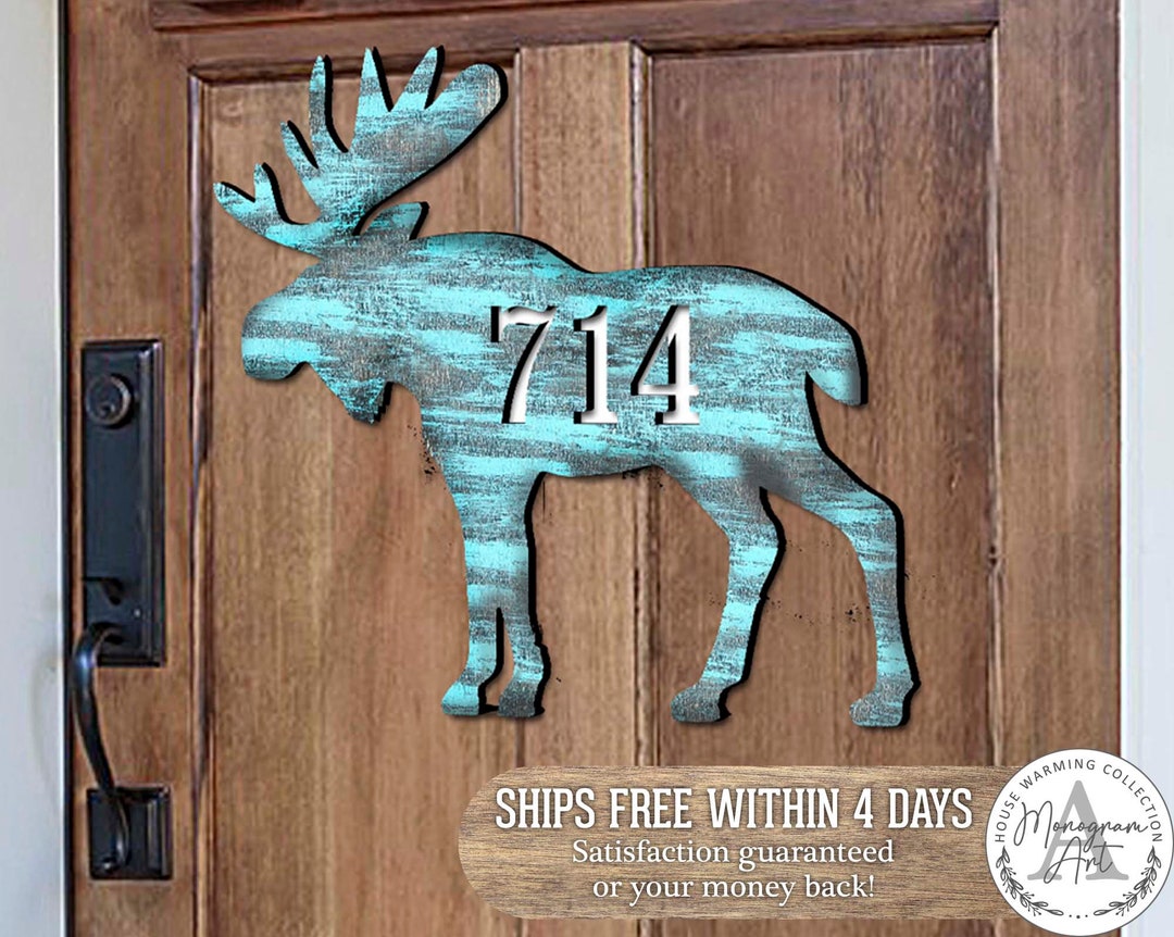 Moose Address Sign - House Number Plaque - Log Cabin Number Door Sign ...