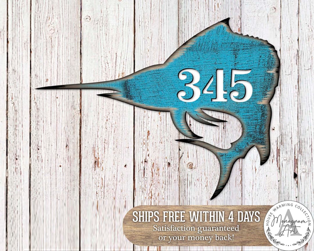 Fish Address Sign - House Number Plaque - Beach Wooden House Numbers ...