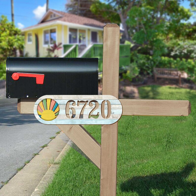 Sunrise Address Sign - Wooden House Number Plaque - Housewarming Door ...
