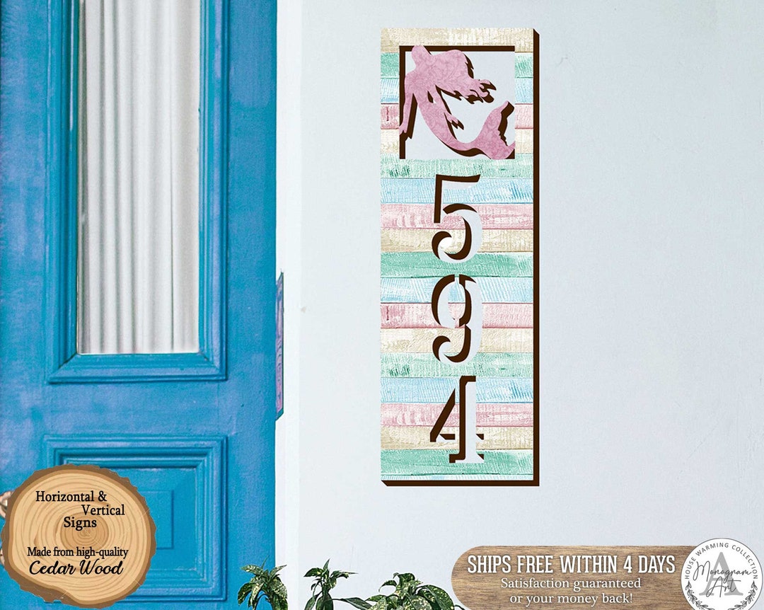 Mermaid Address Sign - Wooden House Numbers - Coastal Door Number ...