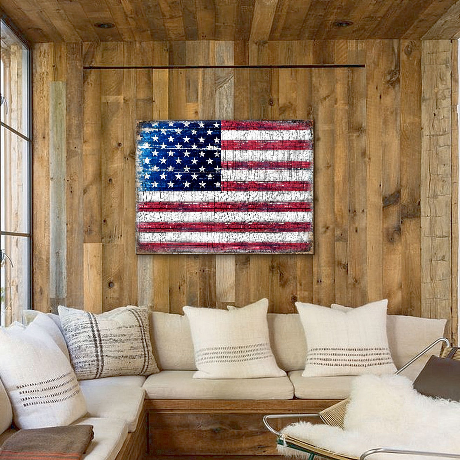 American Flag - Rustic Wooden Flag - Handcrafted Weathered Board Flag ...