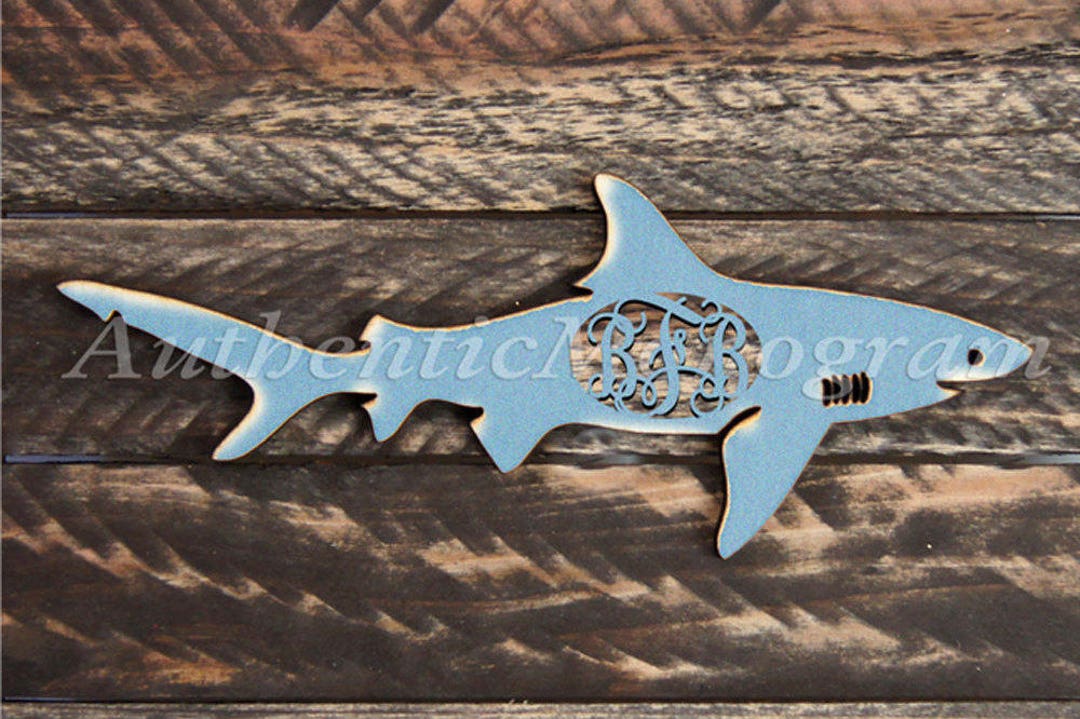 Coastal Decor Shark Decor Wooden Monogram - Beach Sign - Ocean Wall ...