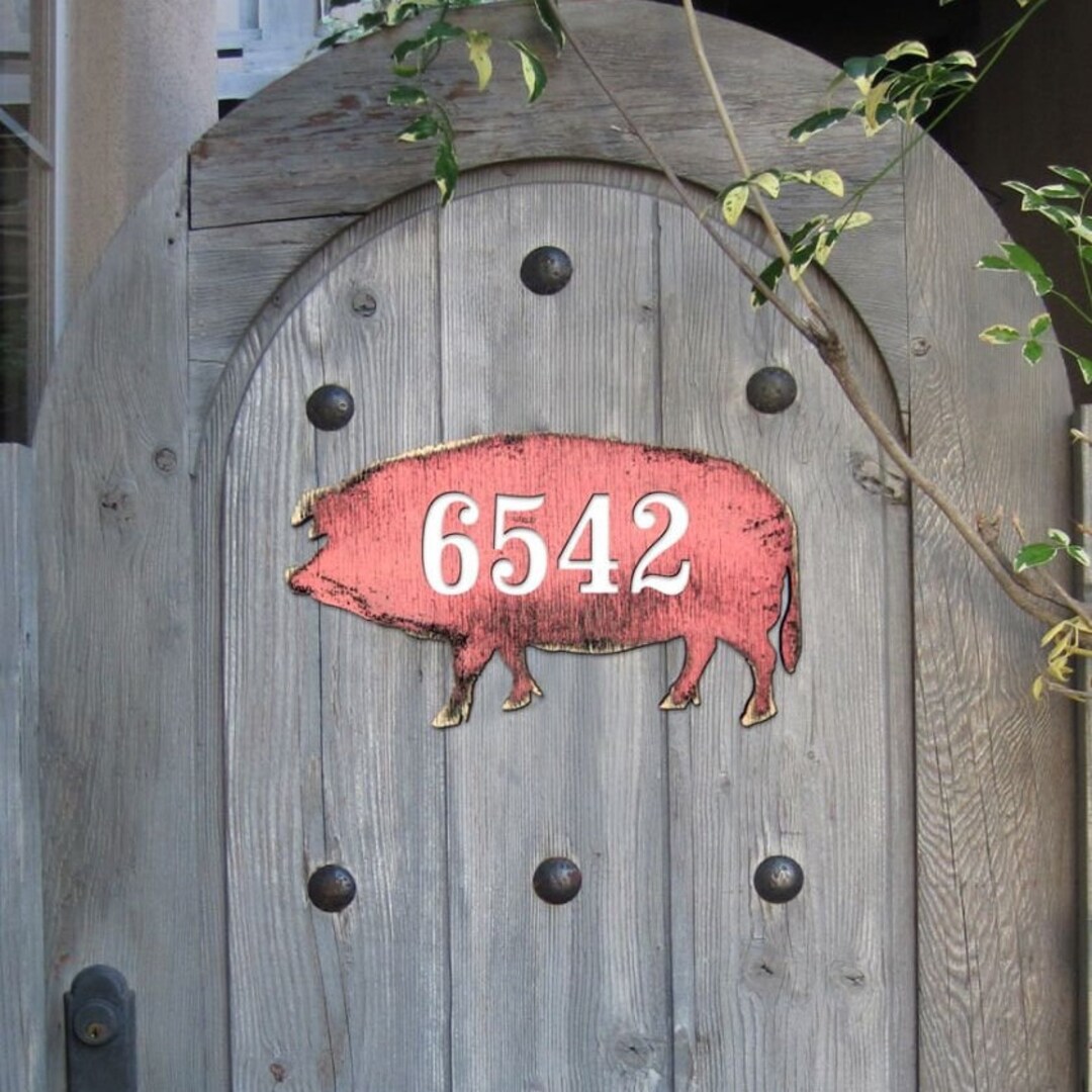 Pig Wooden Custom House Number Sign by G. Debrekht Farm Address Nature ...