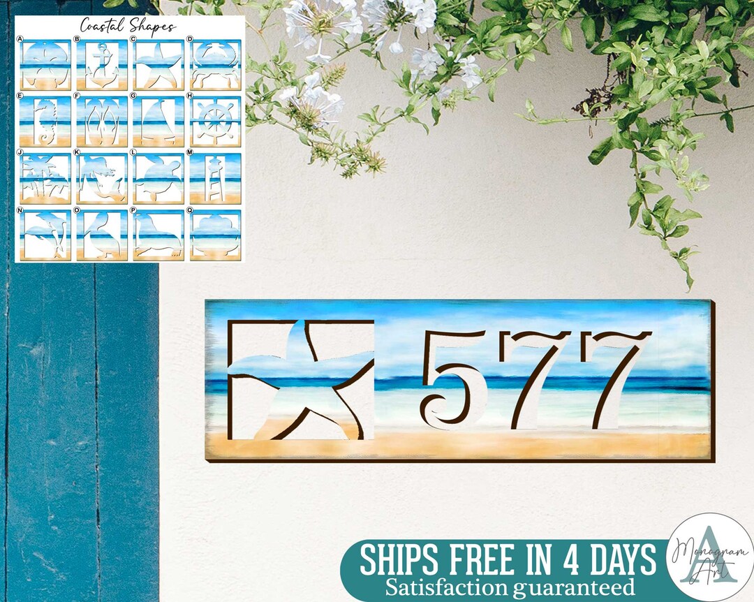 Coastal Address Sign - Variety of Designs - Wooden Beach House Custom ...