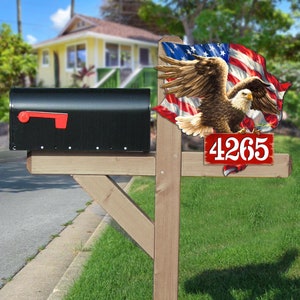 American Flag and Eagle Address Sign - Patriotic Decor - Wooden House ...