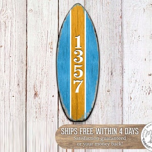 Surfboard Address Sign - Coastal House Number Plaque - Custom Wooden ...