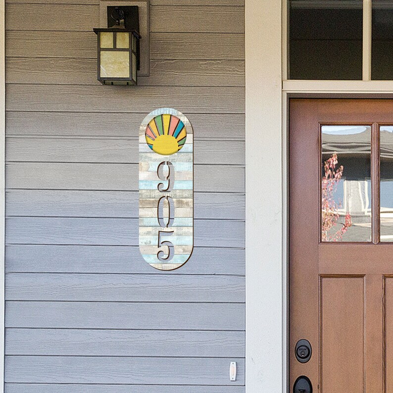 Sunrise Address Sign - Wooden House Number Plaque - Housewarming Door ...