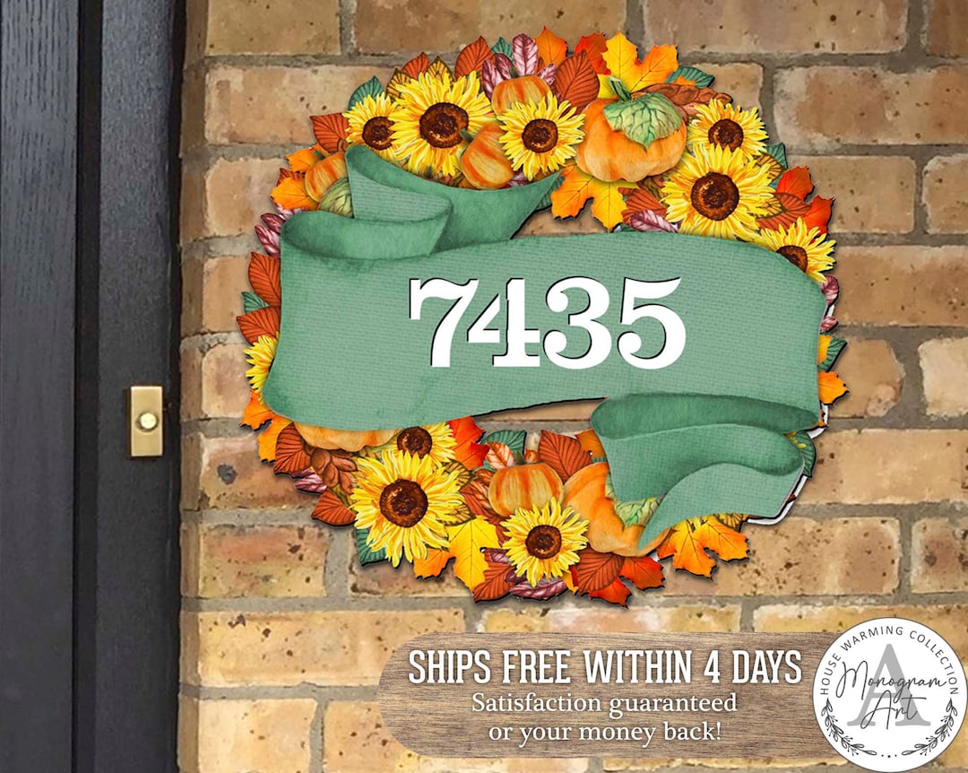 Sunflower Address Sign - Address Wreath - Floral Number Wreath ...