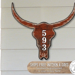 Cow Bison Buffalo Skull Address Sign - Wooden House Numbers - House ...