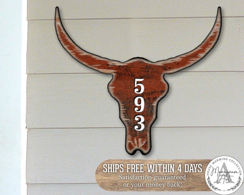 Cow Bison Buffalo Skull Address Sign - Wooden House Numbers - House ...