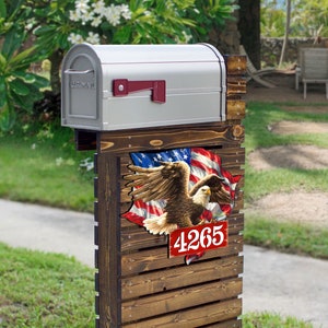 American Flag and Eagle Address Sign - Patriotic Decor - Wooden House ...