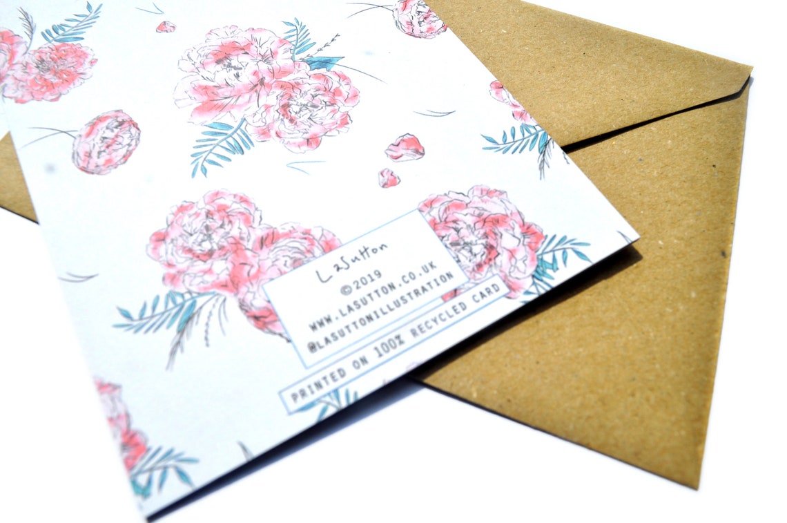 Greetings Card Peony Floral - Etsy