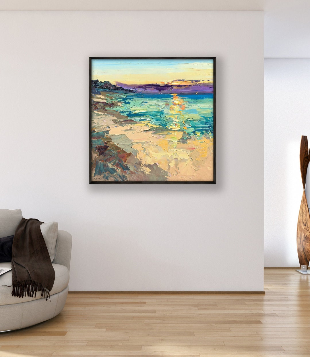 Beach Painting on Canvas Original Art Modern Sunset Paining - Etsy