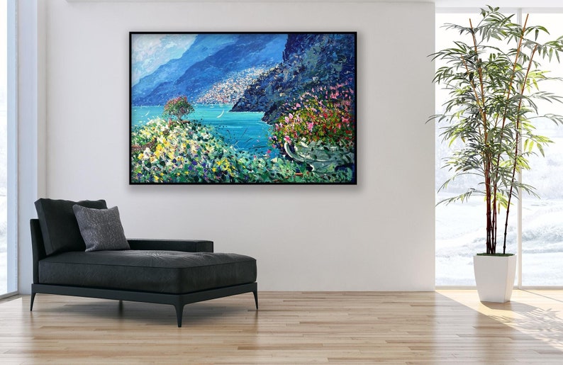 Positano Oil Painting on Canvas, Original Amalfi Coast Artwork, Modern ...