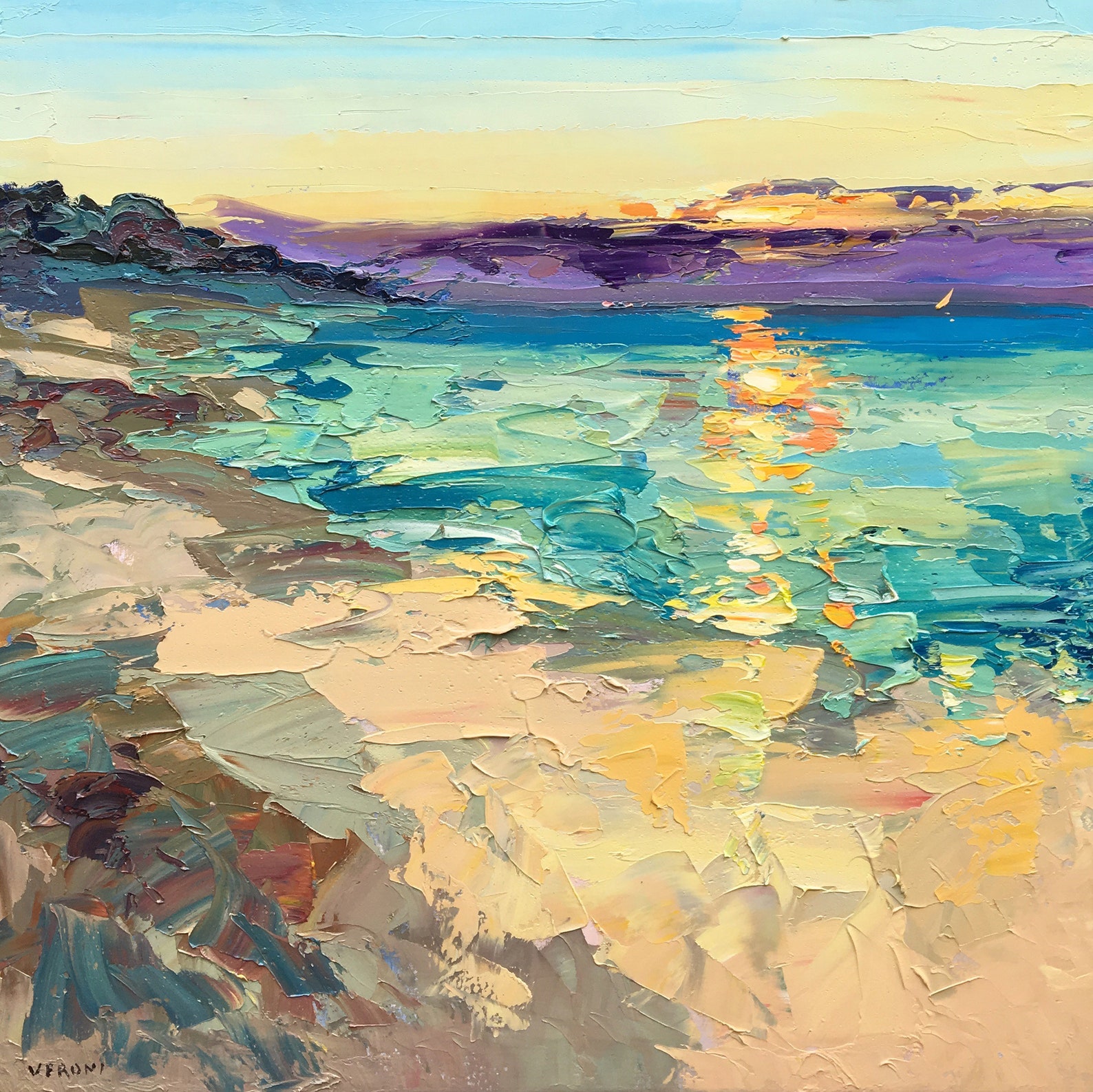 Beach Painting on Canvas Original Art Modern Sunset Paining - Etsy