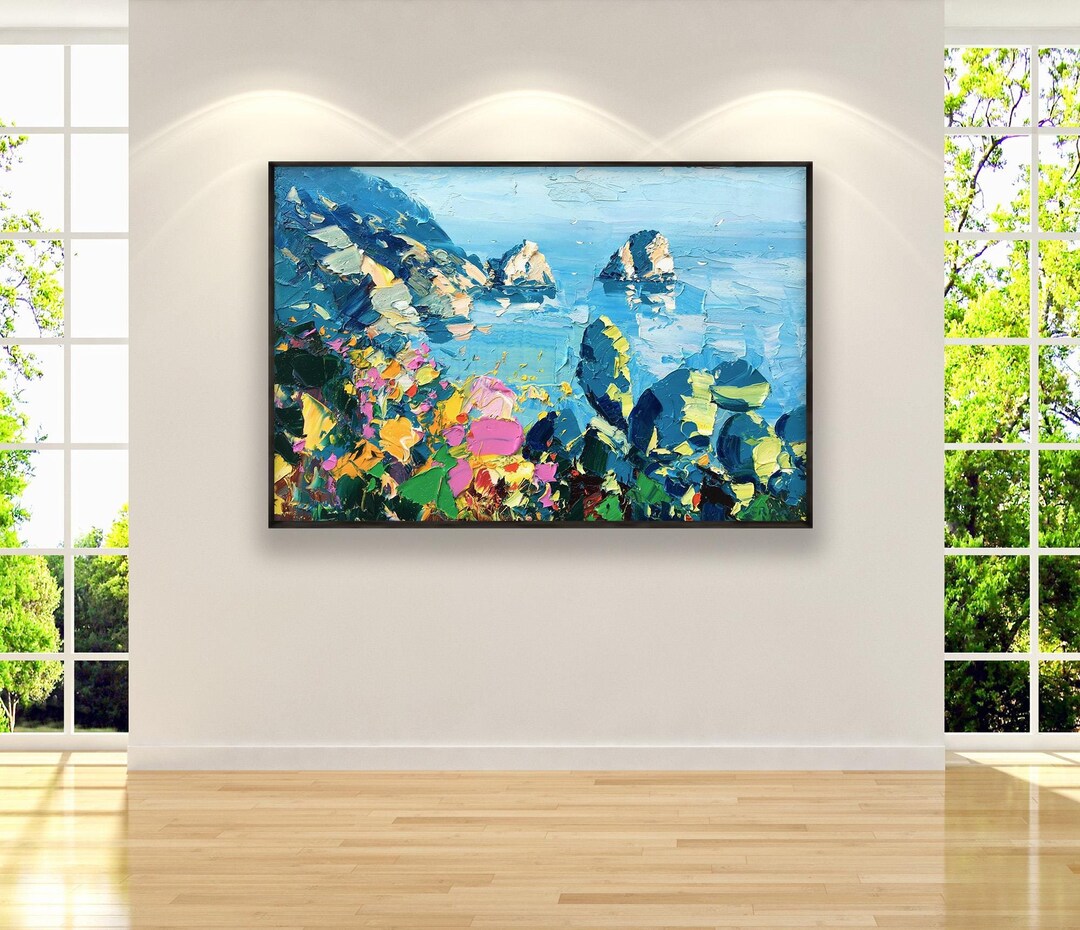 Capri Painting on Canvas, Original Modern Seascape Wall Art With ...