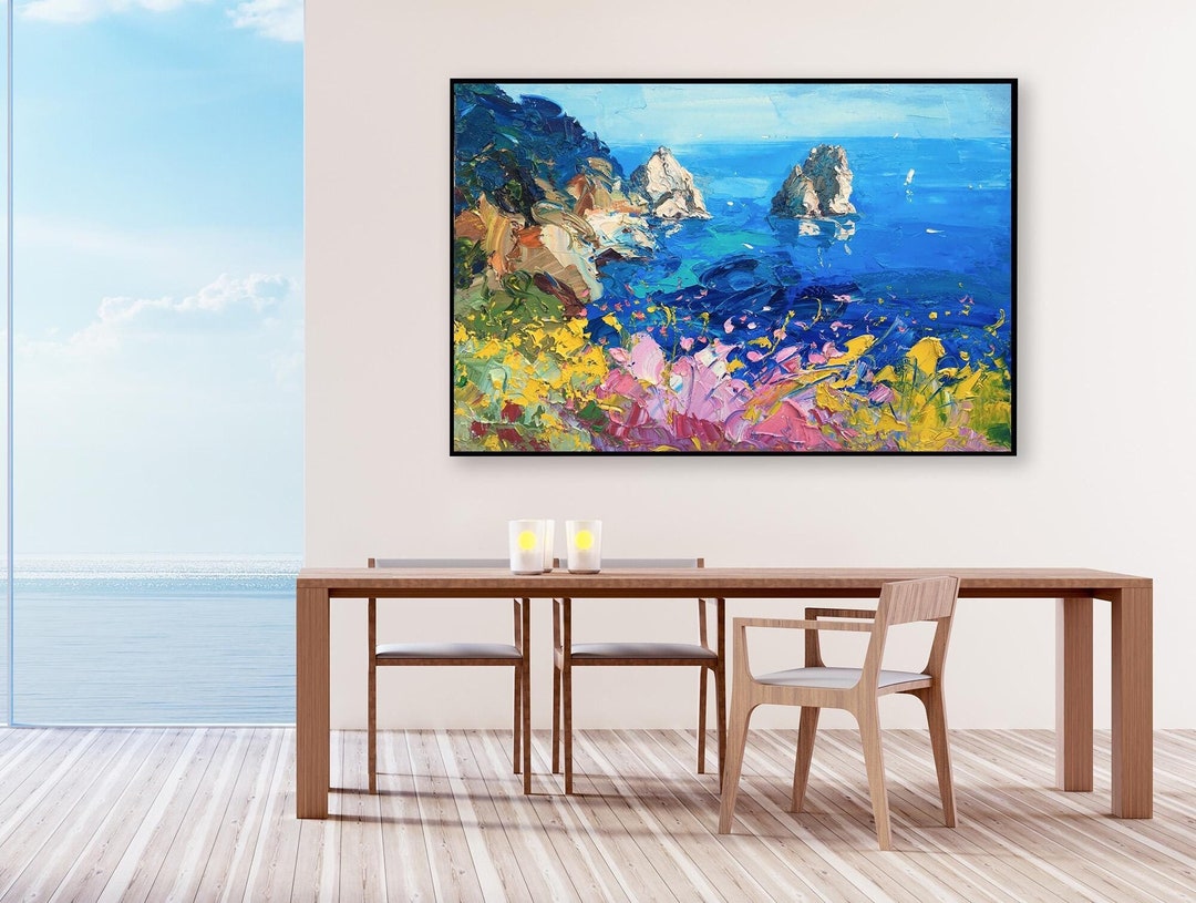 Capri Painting on Canvas, Italy Coastal Oil Painting, Modern ...