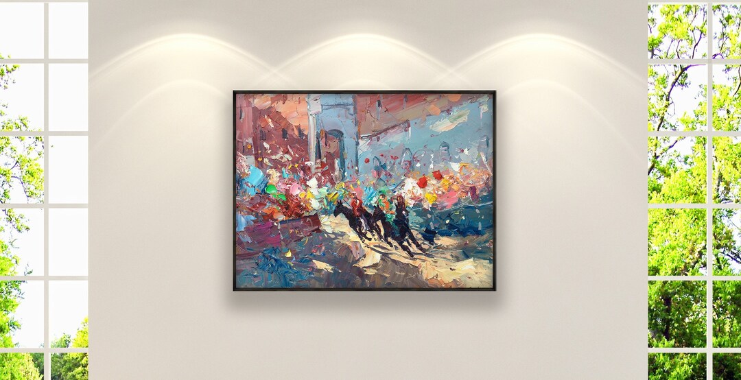 Palio Di Siena Oil Painting on Canvas, Impressionist Tuscan Horse Race ...