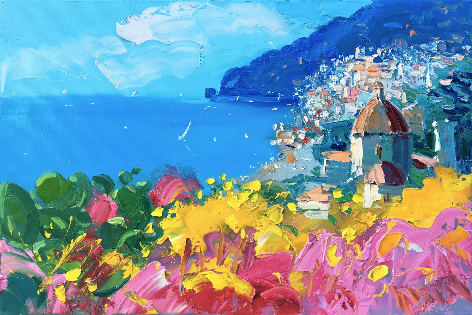Positano Painting on Canvas Original Art Amalfi Coast Italy | Etsy