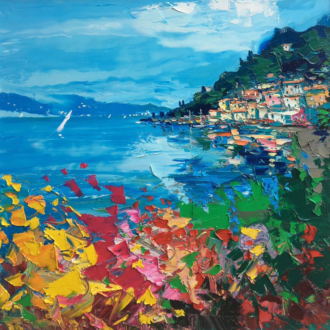 Lake Como Painting on Canvas Original Art Italy Painting - Etsy